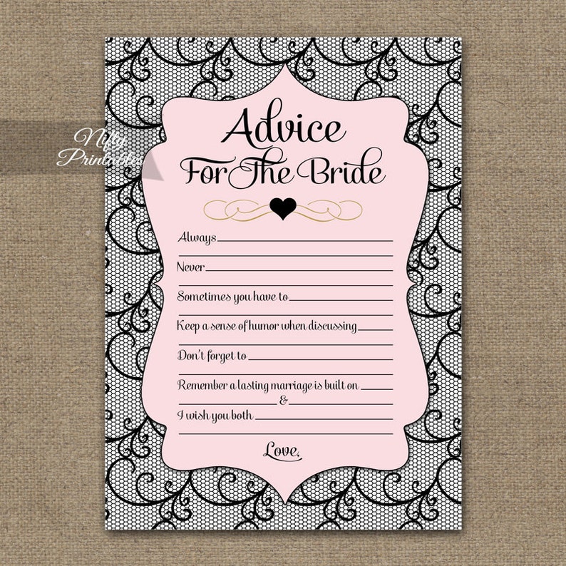 Advice for the Bride Game Pink Black Printable Bridal Shower - Etsy