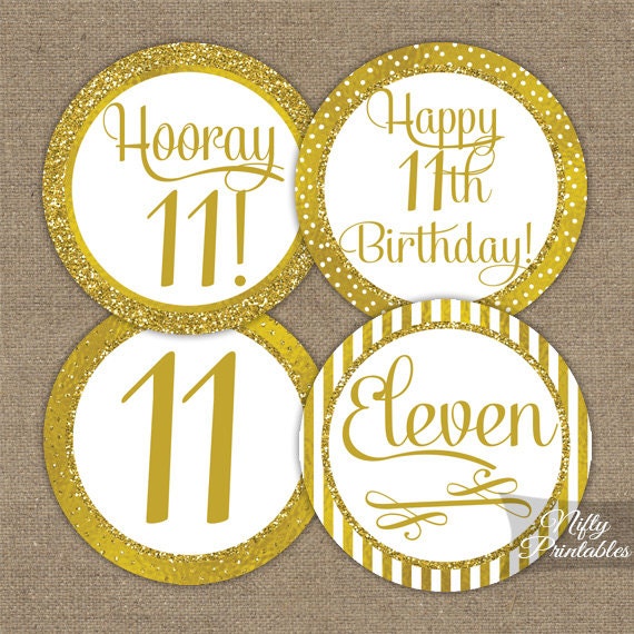 11th Birthday Cupcake Toppers Gold 11th Birthday Toppers | Etsy