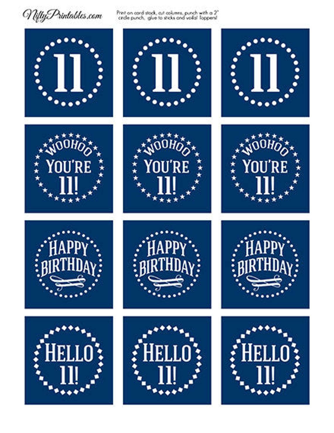 Navy Blue 11th Birthday Cupcake Toppers Blue White 11th - Etsy