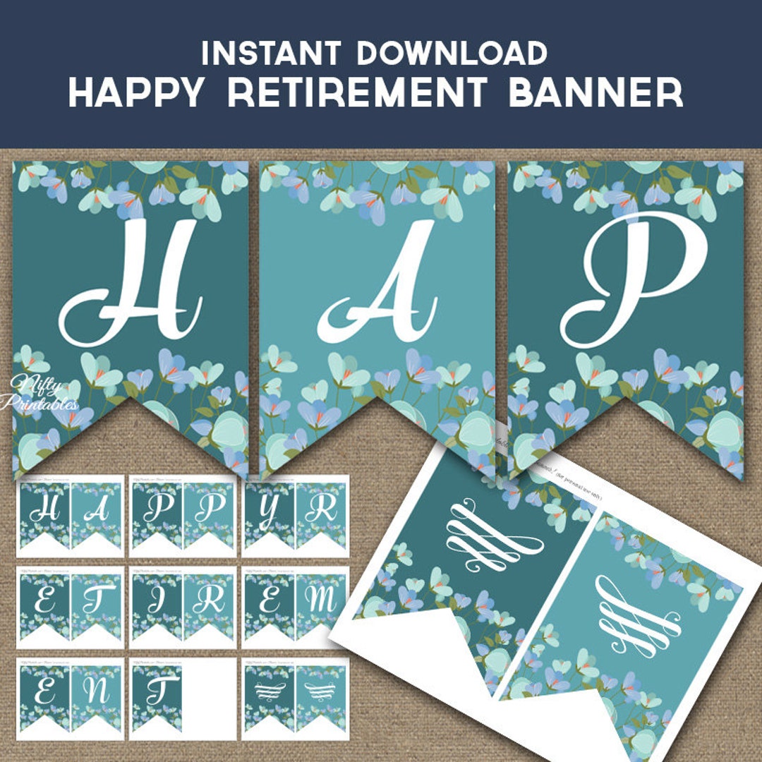 Retirement Banner - Printable Retirement Banner - Teal Floral ...