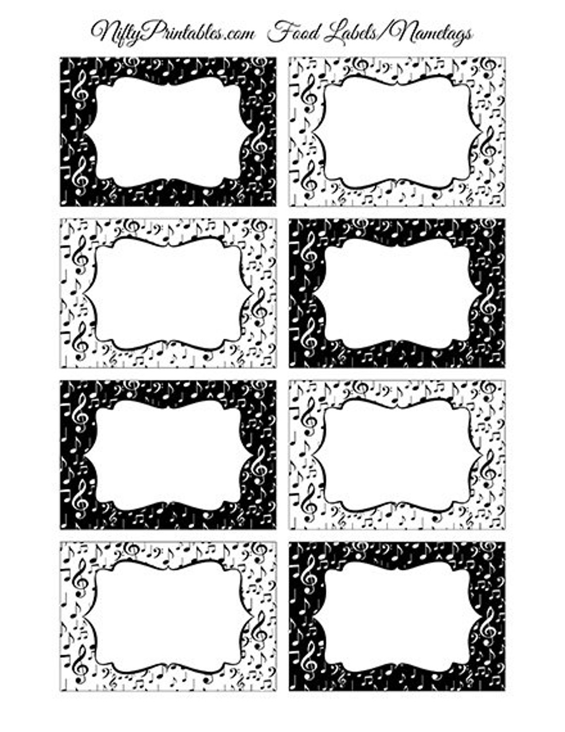 Music Labels - Black & White BLANK Food Label Party Printables ...