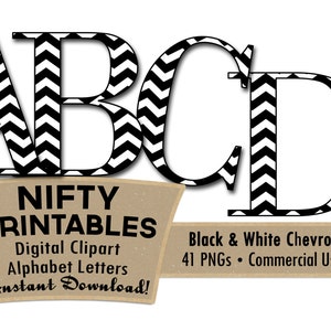 Black White College Chevron Digital Alphabet Letter Set - Varsity ...