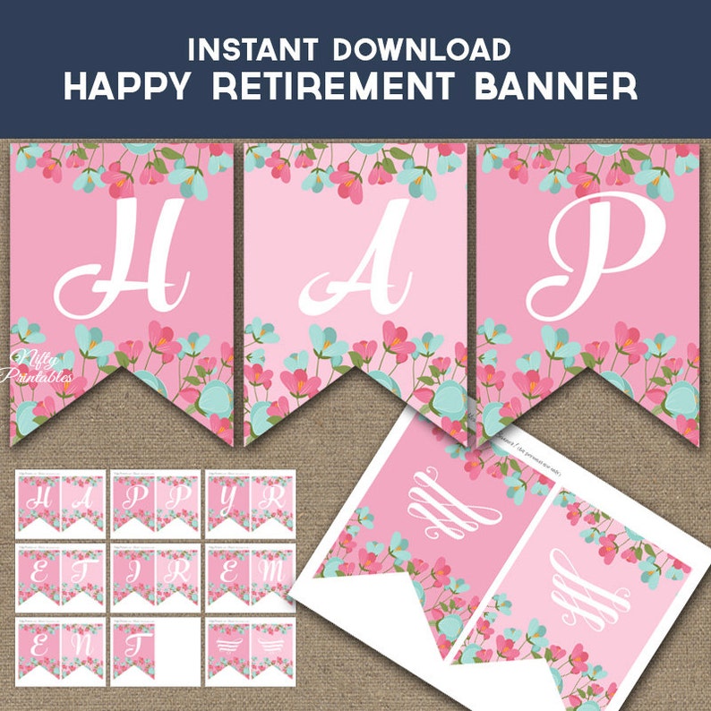 Retirement Banner Printable Retirement Banner Pink & Mint - Etsy