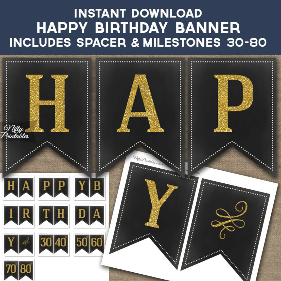 Chalkboard Birthday Banner Printable Happy Birthday Banner - Etsy