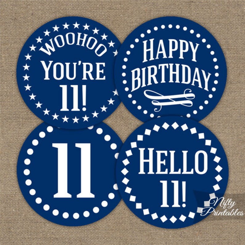 Navy Blue 11th Birthday Cupcake Toppers Blue White 11th - Etsy