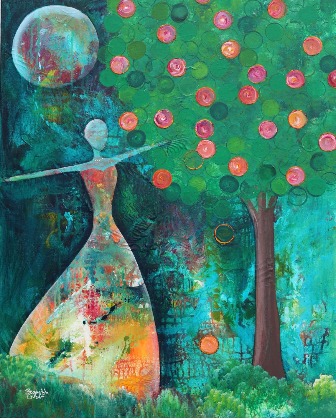 She Paints Trees in the Night, Print From Original Acrylic Painting ...