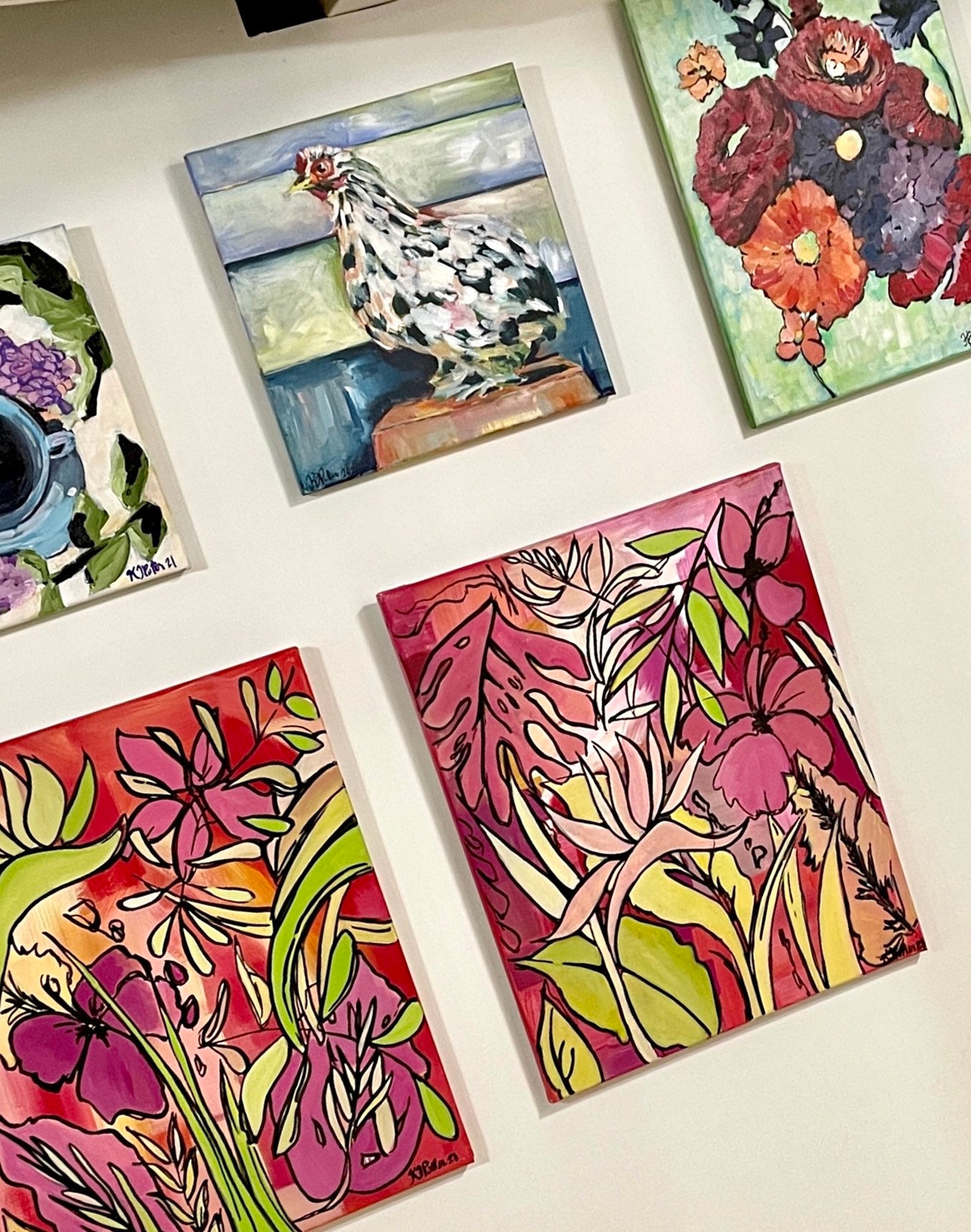 Abstract Original Chicken Painting 2 Colorful Spring Chicken - Etsy