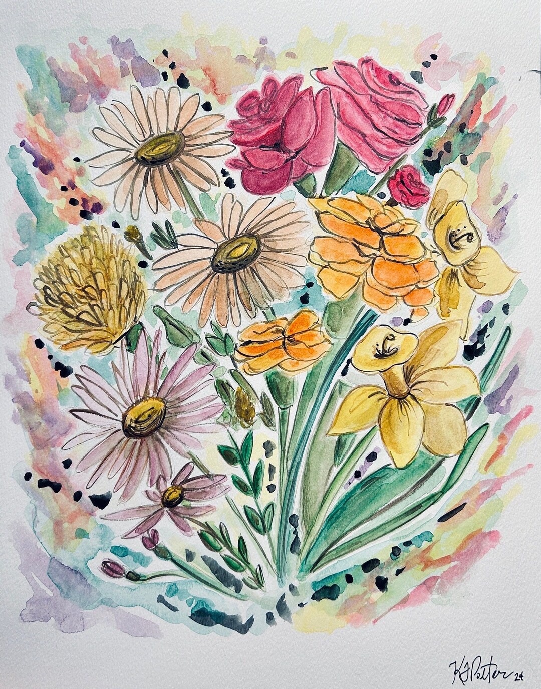 Birth Flower Bouquet Watercolor Painting, Mother’s Day Flower Painting ...