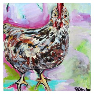 Abstract Original Chicken Painting #2, Colorful Spring Chicken Print ...