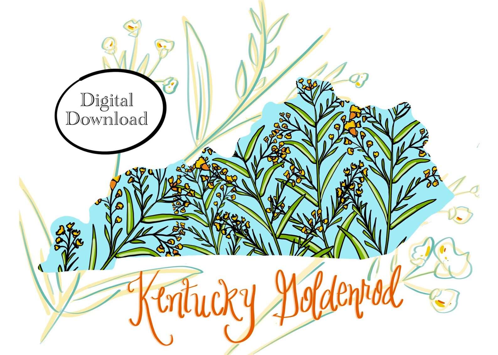 Kentucky Goldenrod State Wall Art Print Digital Download | Etsy