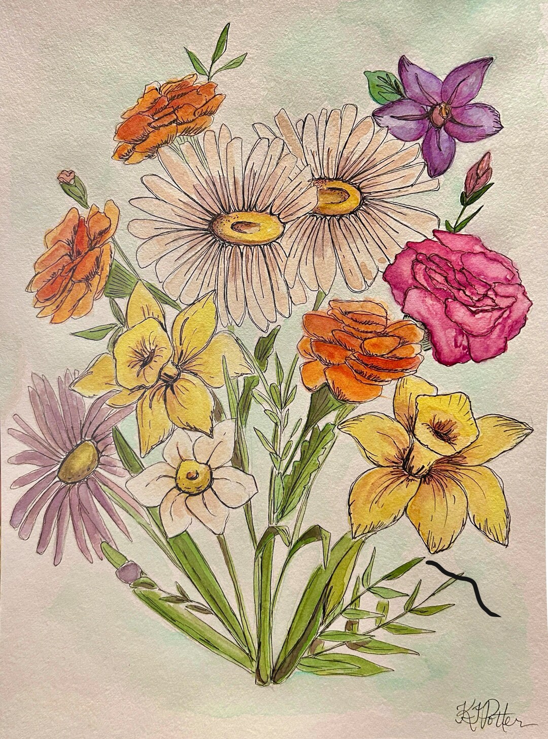 Birth Flower Bouquet Watercolor Painting, Mothers Day Flower Painting ...