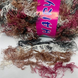 Dark Horse Yarns Hairy, Color 031, Raspberry, White, Brown, Black Wavy ...