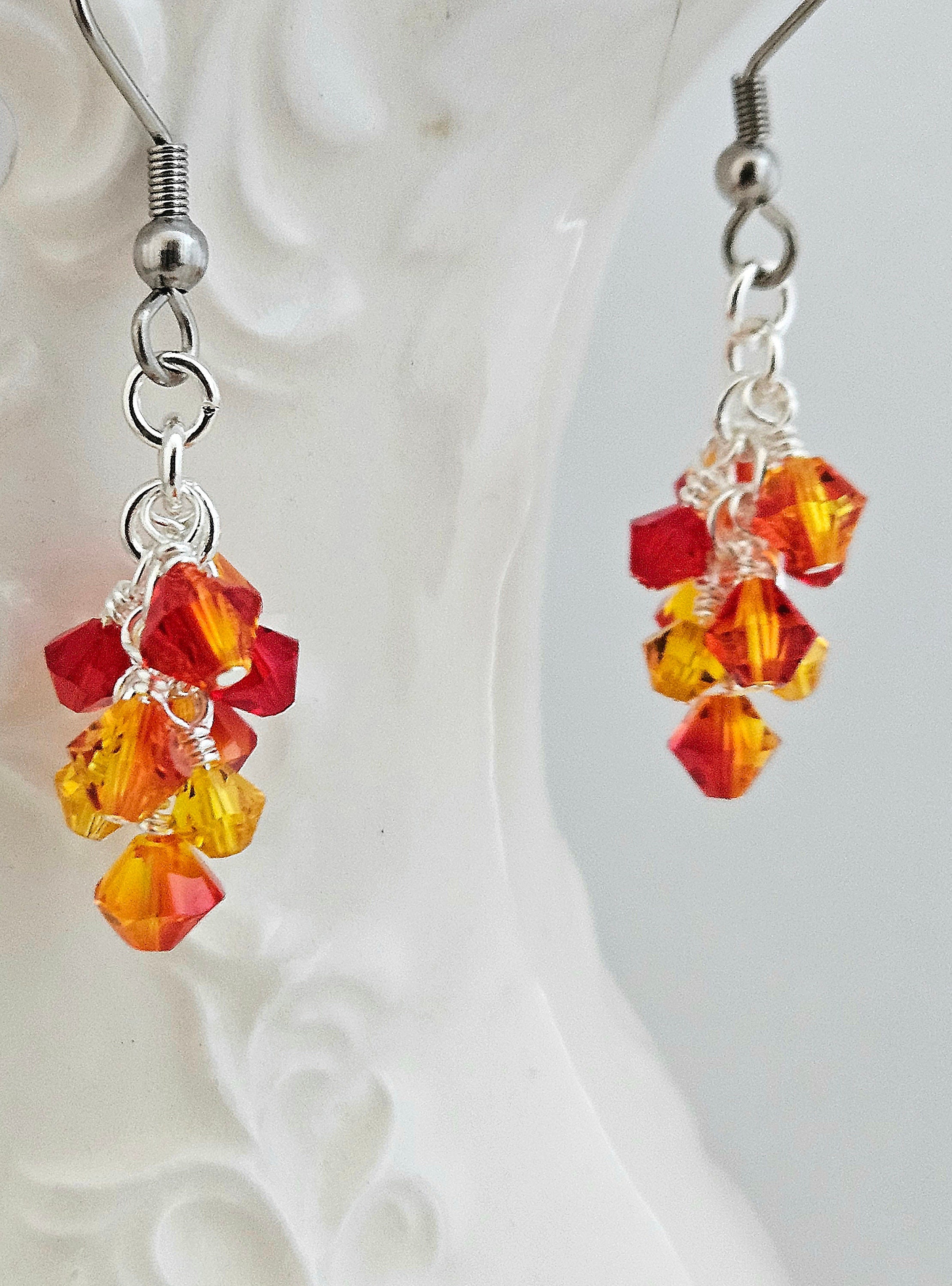 Fire Earrings Red Orange Yellow Cluster Earrings Warm - Etsy