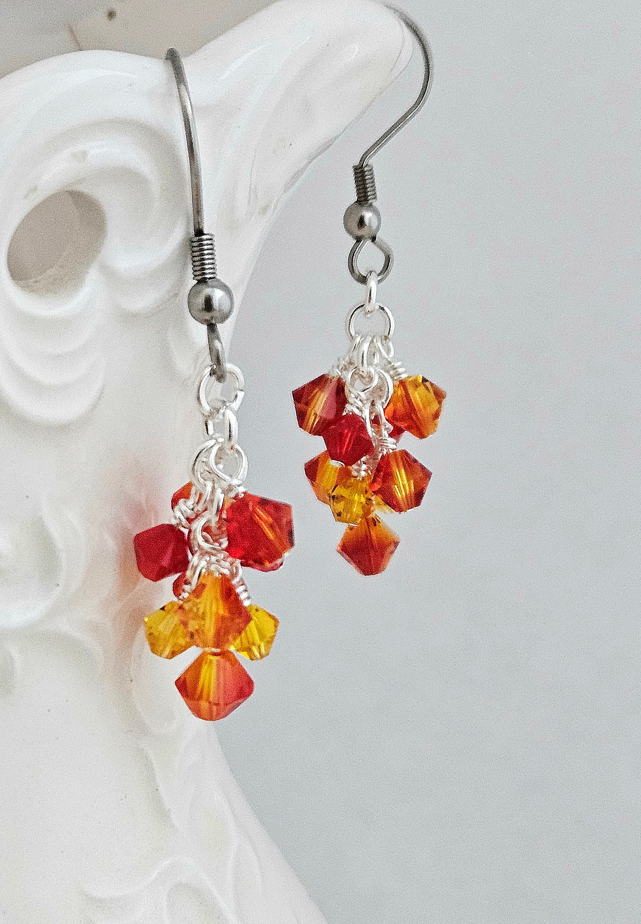 Fire Earrings Red Orange Yellow Cluster Earrings Warm - Etsy