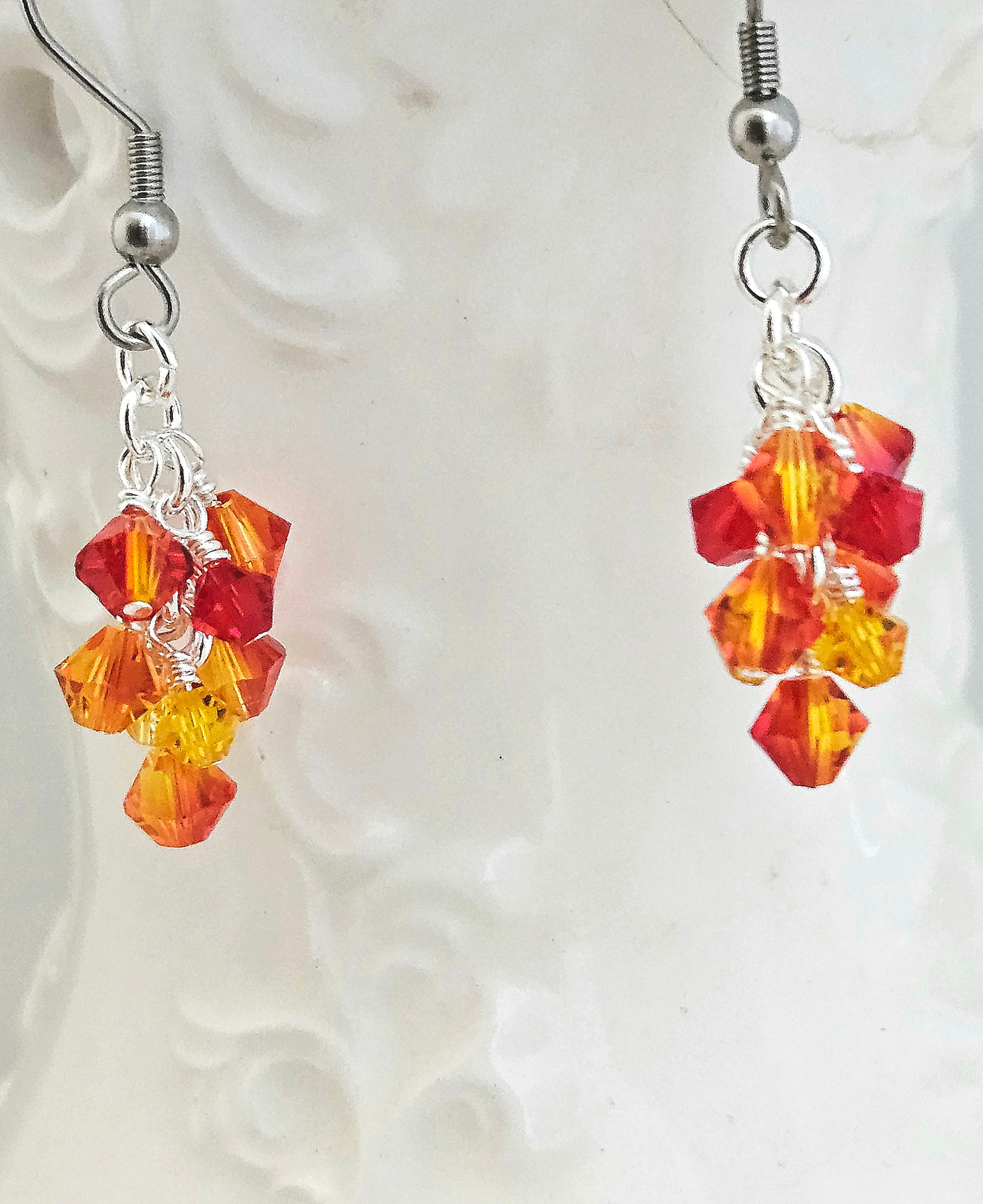 Fire Earrings Red Orange Yellow Cluster Earrings Warm - Etsy
