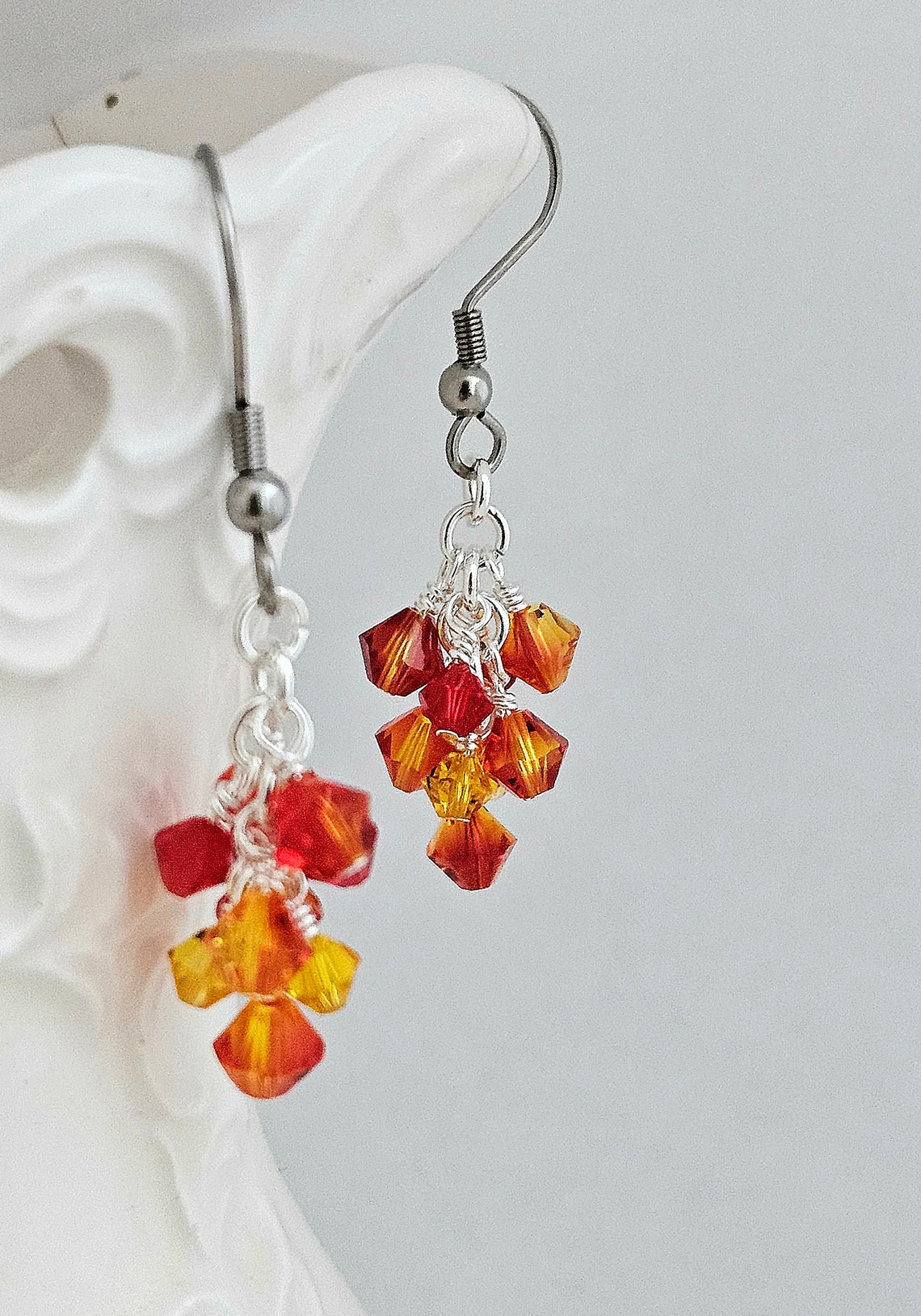 Fire Earrings - Red Orange Yellow Cluster Earrings - Warm Colorful ...