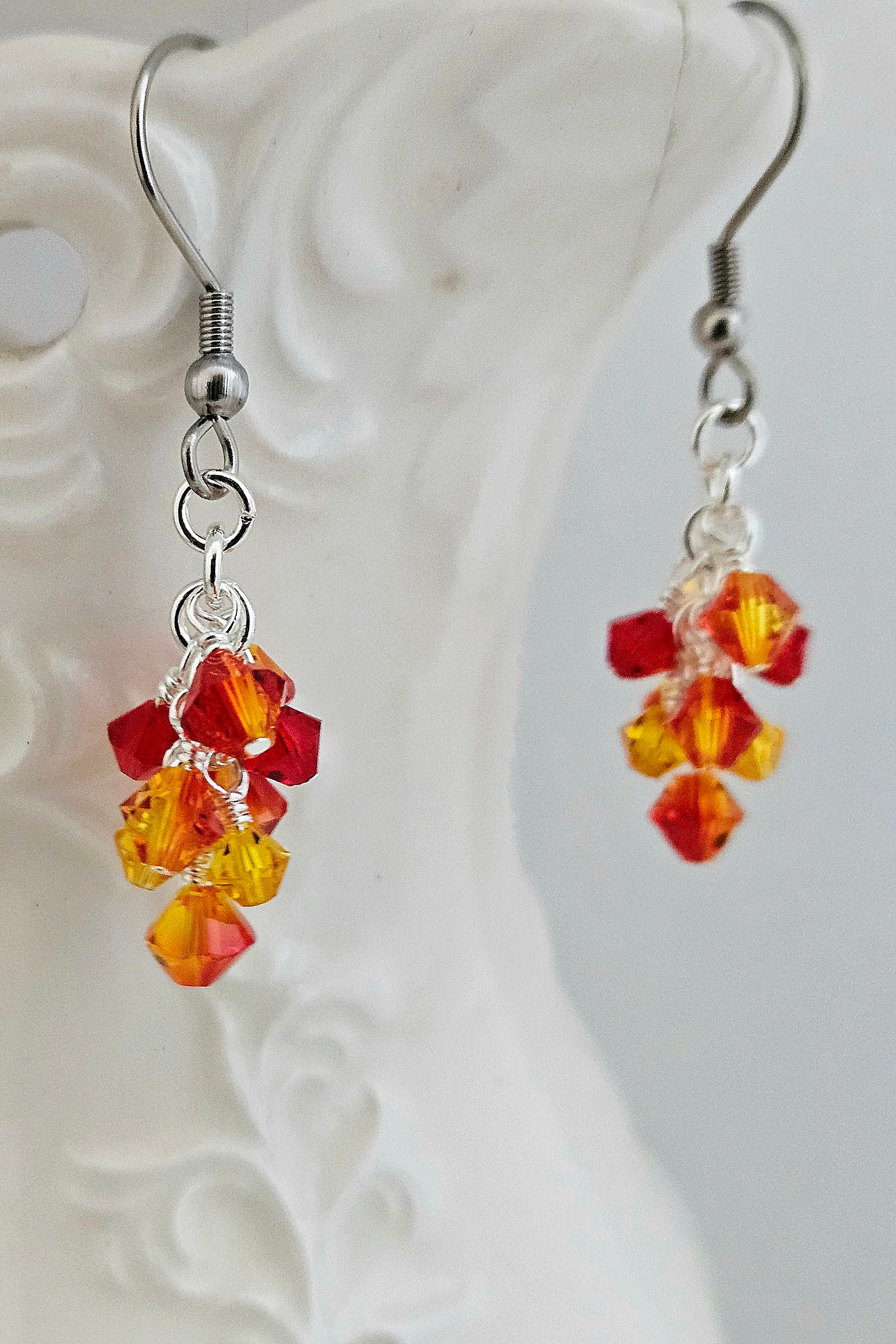 Fire Earrings Red Orange Yellow Cluster Earrings Warm - Etsy