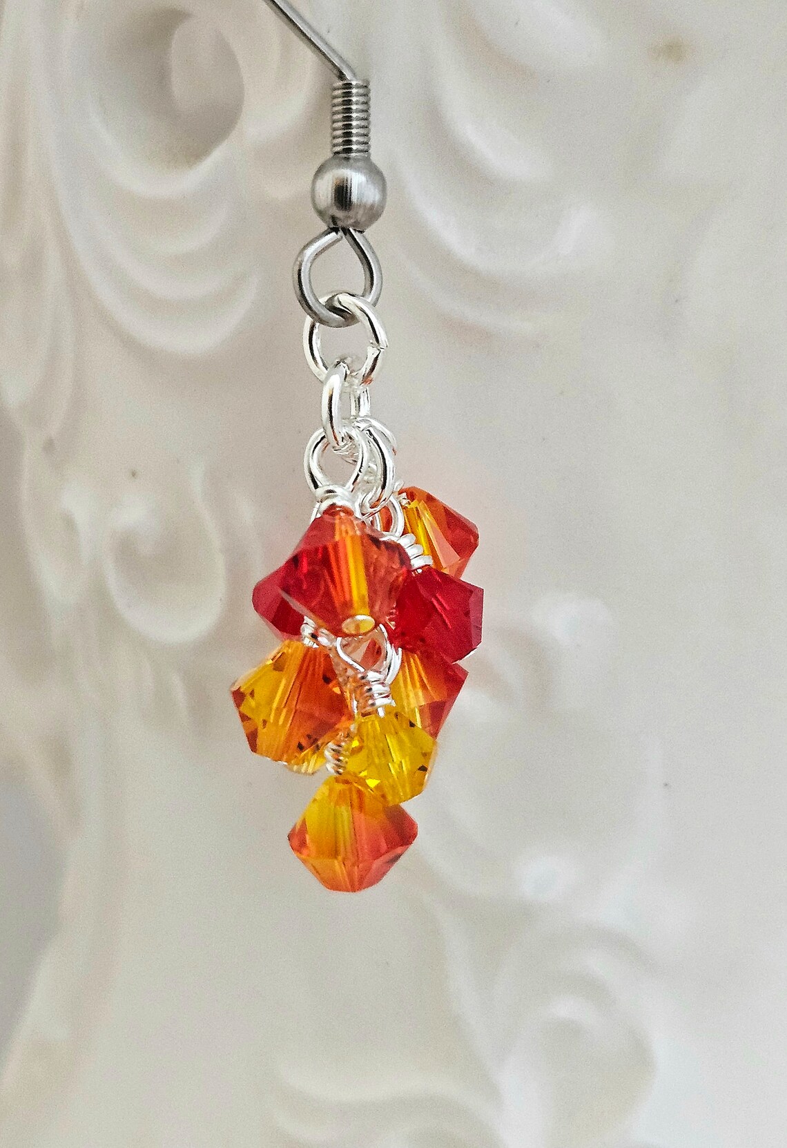 Fire Earrings - Red Orange Yellow Cluster Earrings - Warm Colorful ...