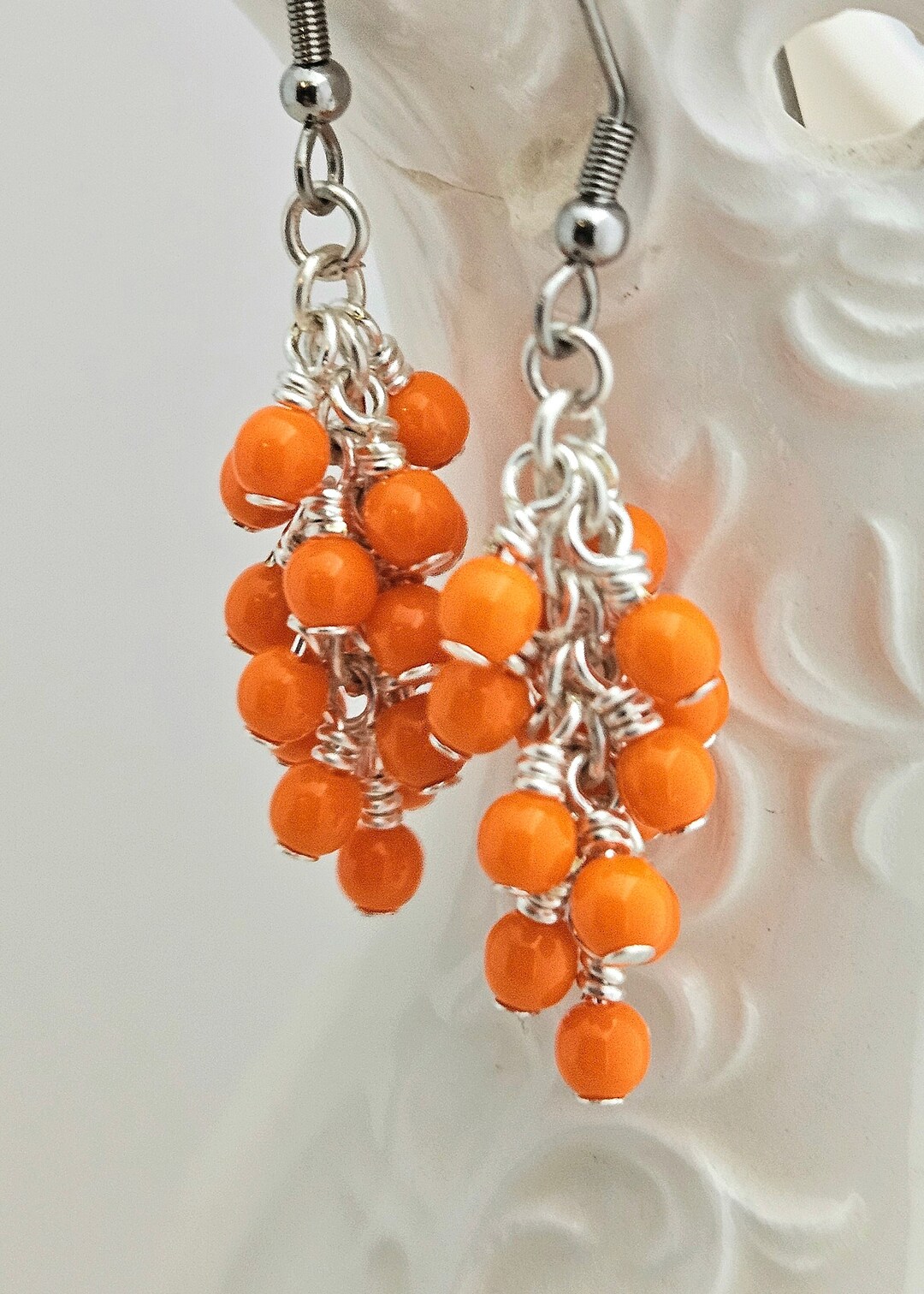 Bright Orange Earrings Orange Glass Earrings Cluster Earrings Grape Earrings Retro Orange ...
