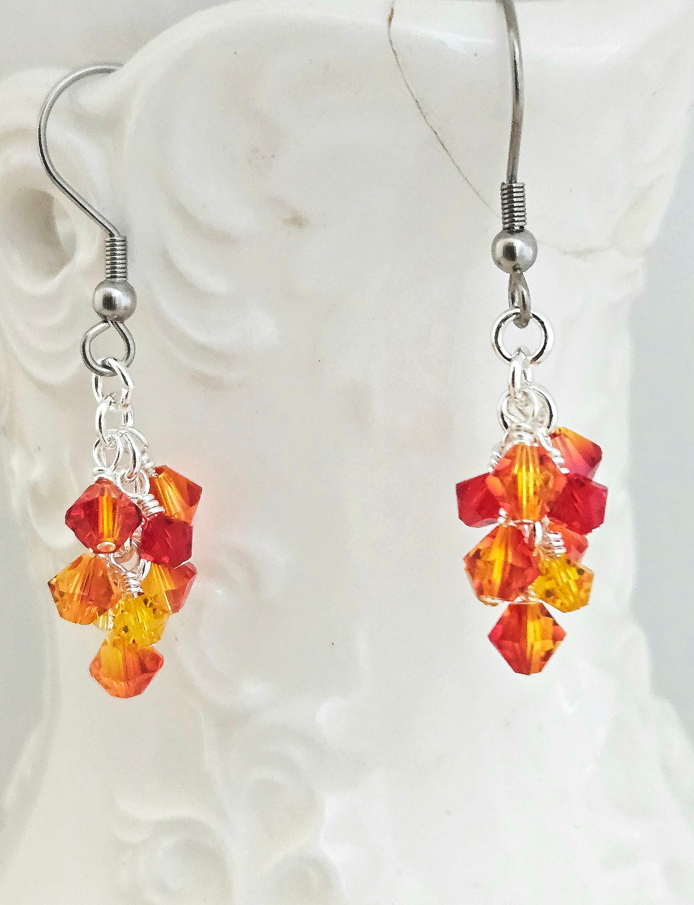 Fire Earrings Red Orange Yellow Cluster Earrings Warm - Etsy