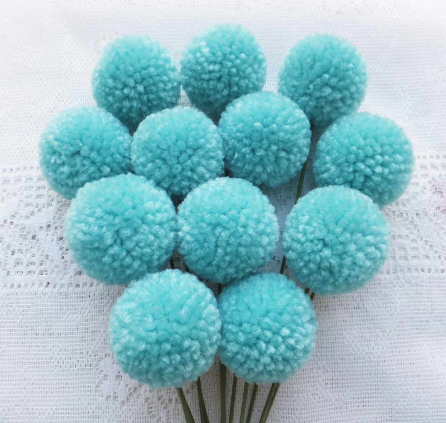 Light Blue Yarn Pom Pom Flowers: Set of 12, Blue Yarn Pom Pom Flowers ...