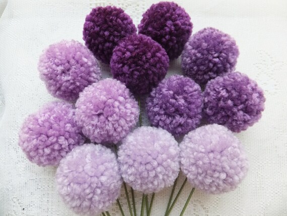 Purple Ombre Yarn Pom Pom Flowers: Set of 12 Purple Yarn | Etsy
