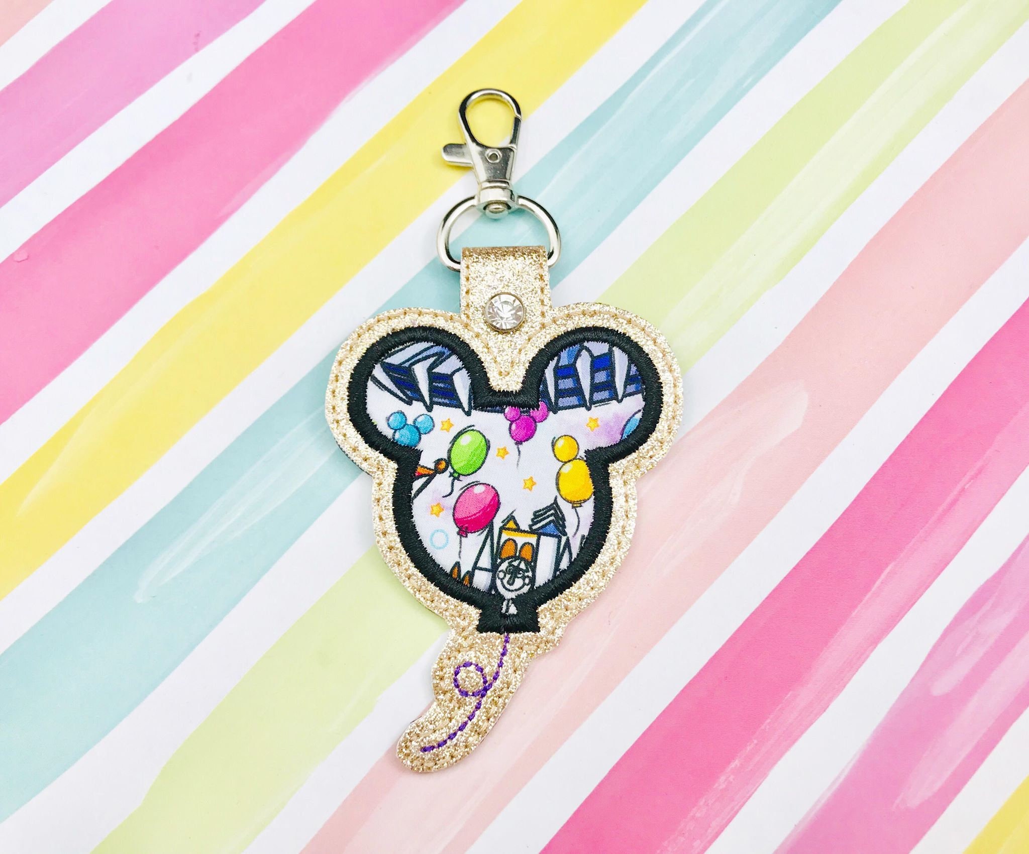 Mouse Balloon Applique Embroidery Design: Snap Tab Key Fob (digital ...