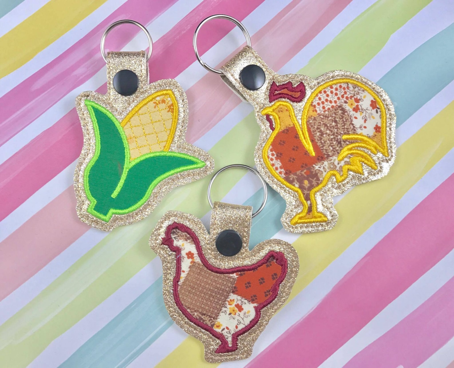 Rooster Applique Set Snap Tab Embroidery Digital File Instant Download ...