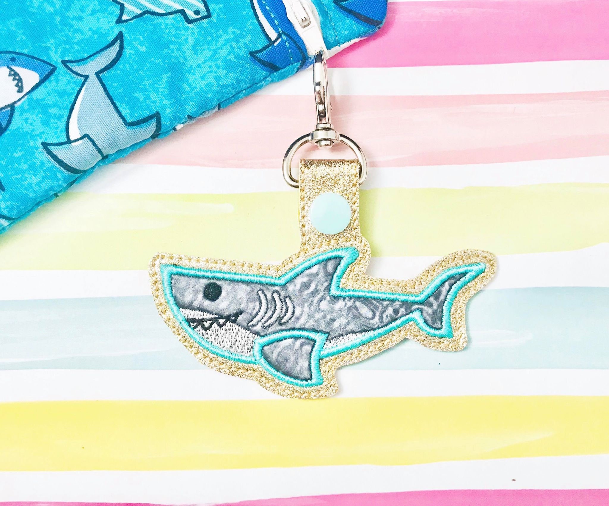 Shark Snap Tab Embroidery Digital File Instant Download Key Fob ...