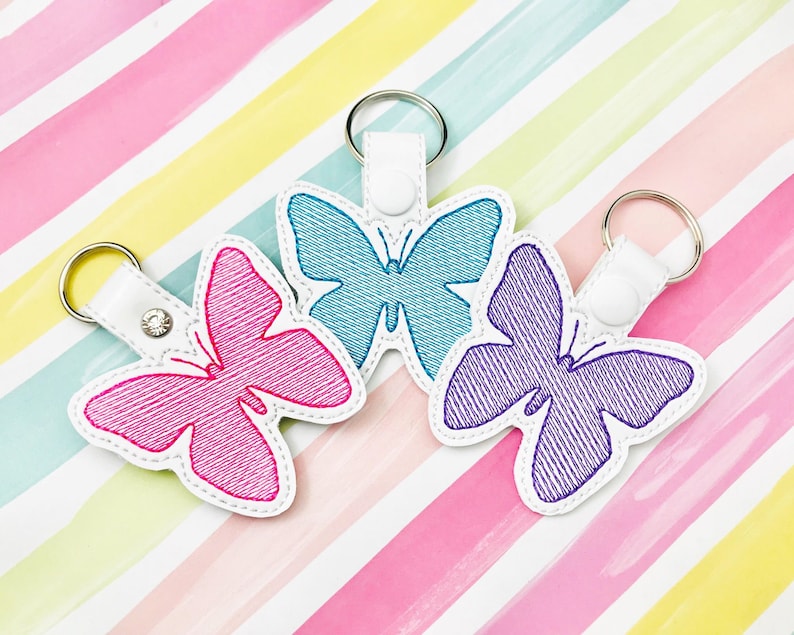 Sketchy Butterfly Snap Tab Embroidery Digital File Instant - Etsy