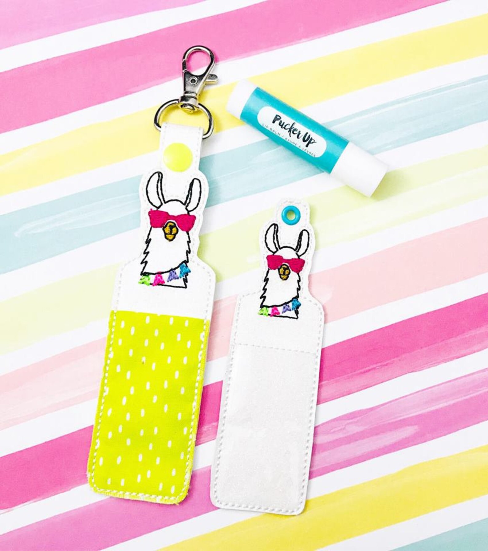Llama Head Lip Balm Chapstick Set Snap Tab Embroidery Digital | Etsy