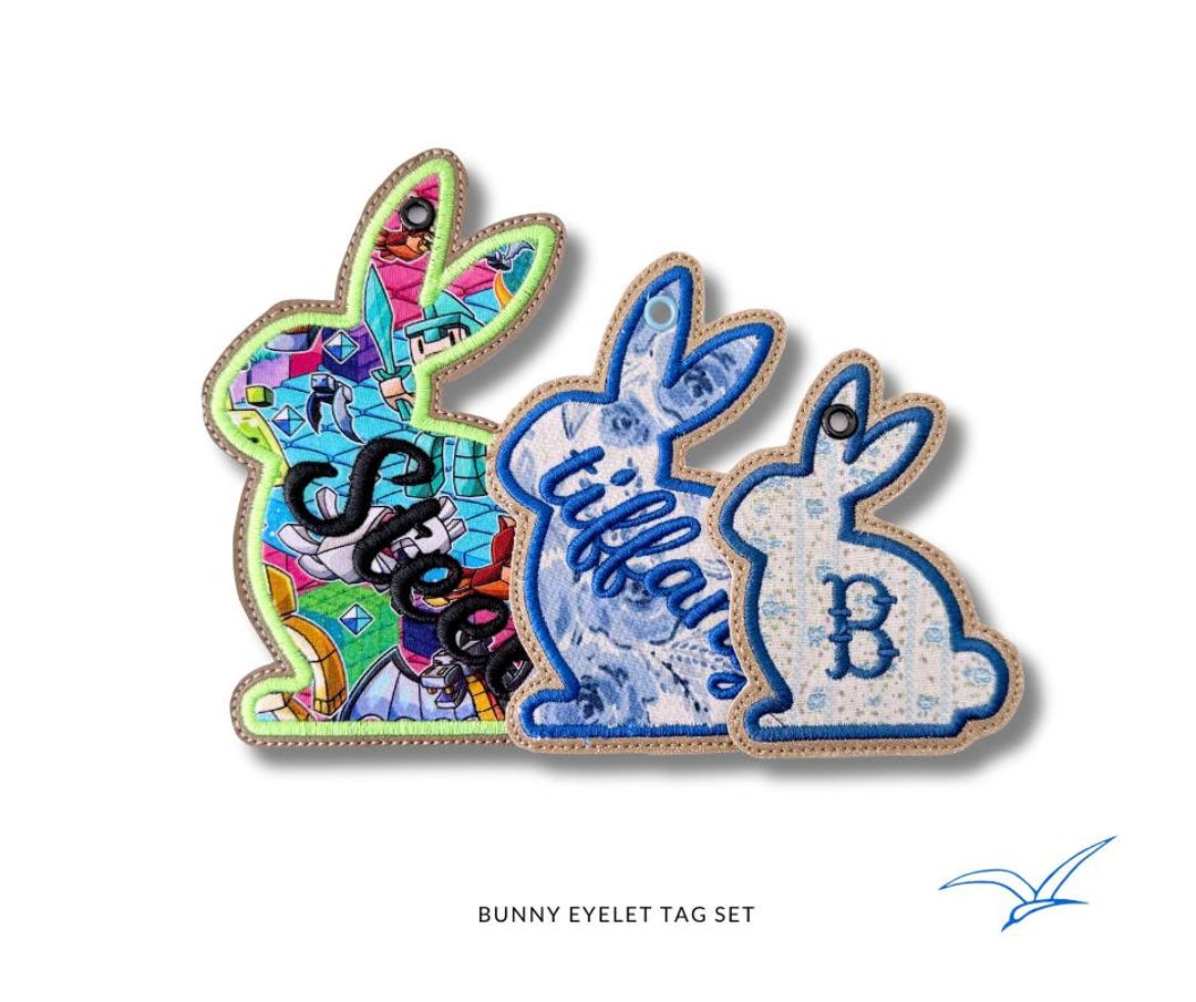 Bunny Applique Eyelet Bag Tag Machine Embroidery Design - Etsy