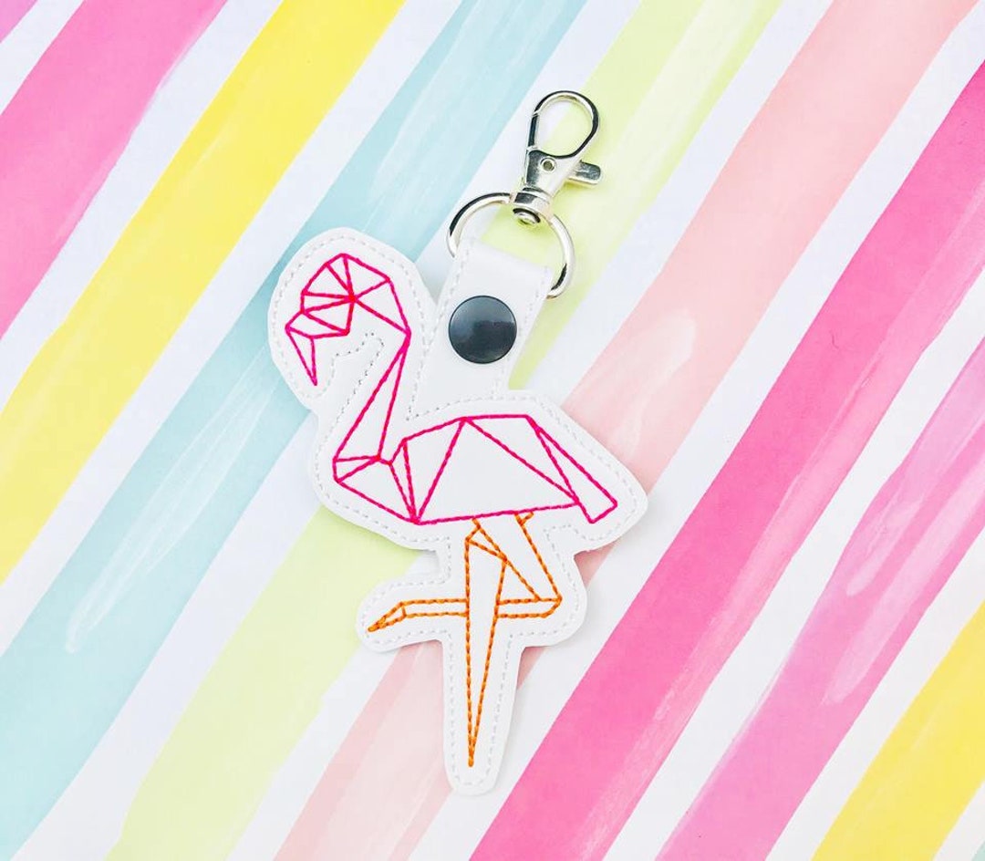 Flamingo Origami Snap Tab Embroidery Digital File Instant Download Key ...