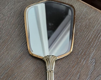 Antique Hand Mirror Gilded Cast Iron Art Cherub Hand Mirror Gold Tone ...