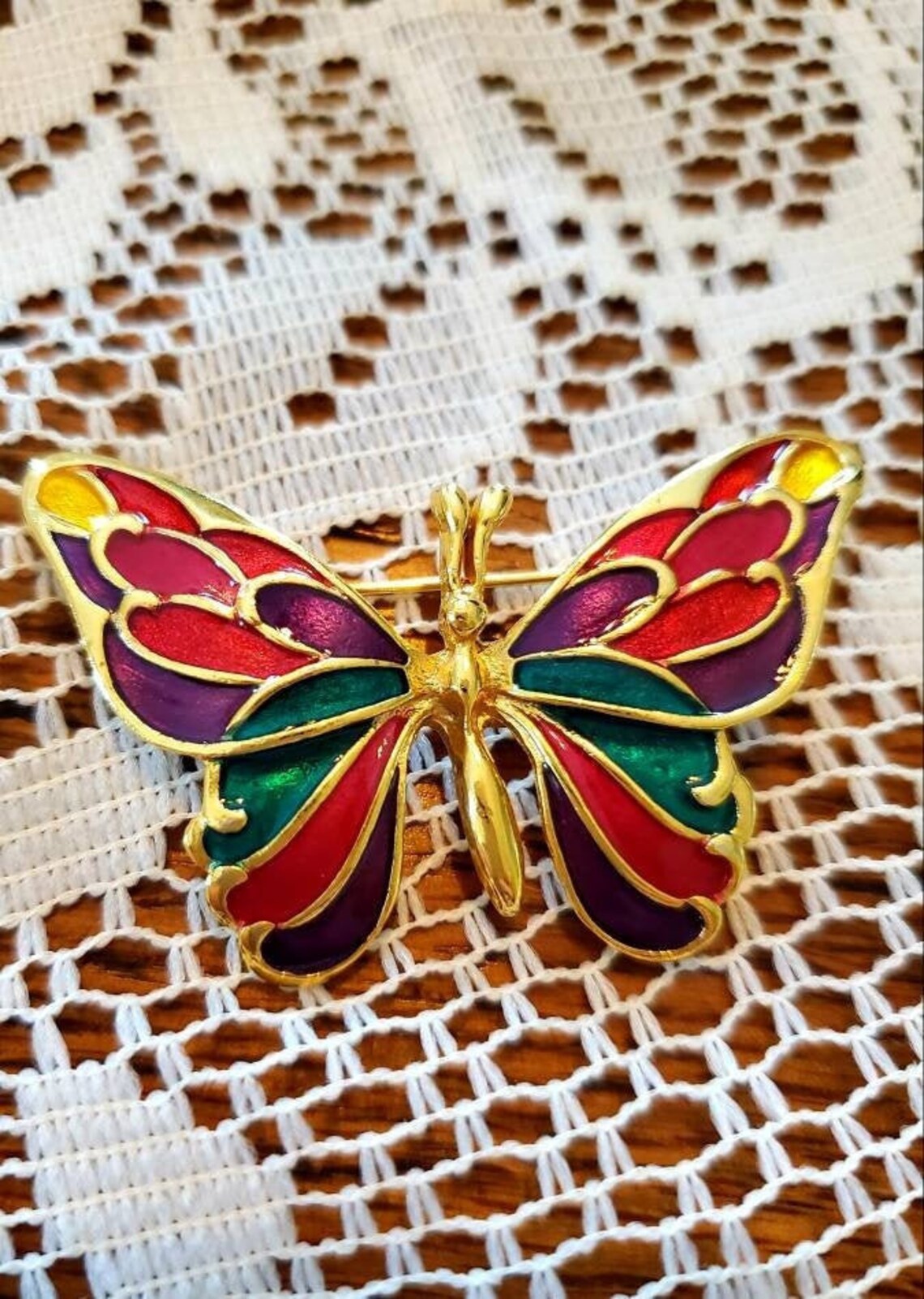 Gorgeous butterfly pin....bright enamel colors....goldtone | Etsy