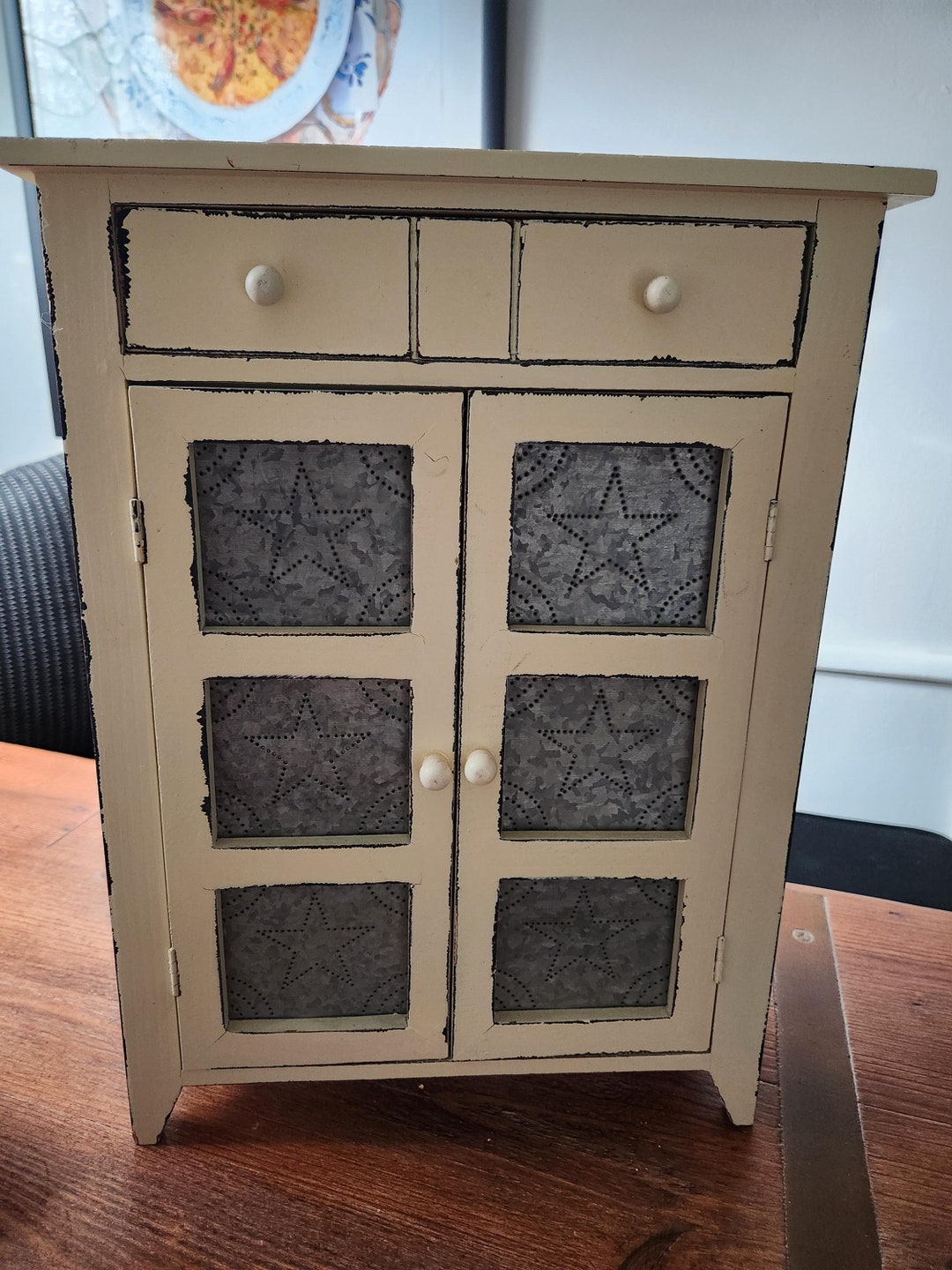 Pie Shelf...child's Toy Cabinet...distressed White...vintage...punched ...