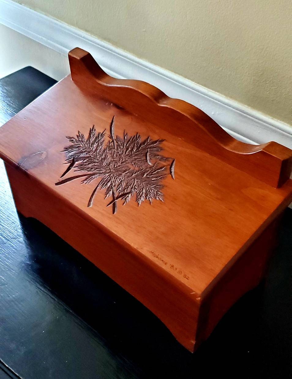 Small wooden box...engraved wheat pattern on lid...divided | Etsy