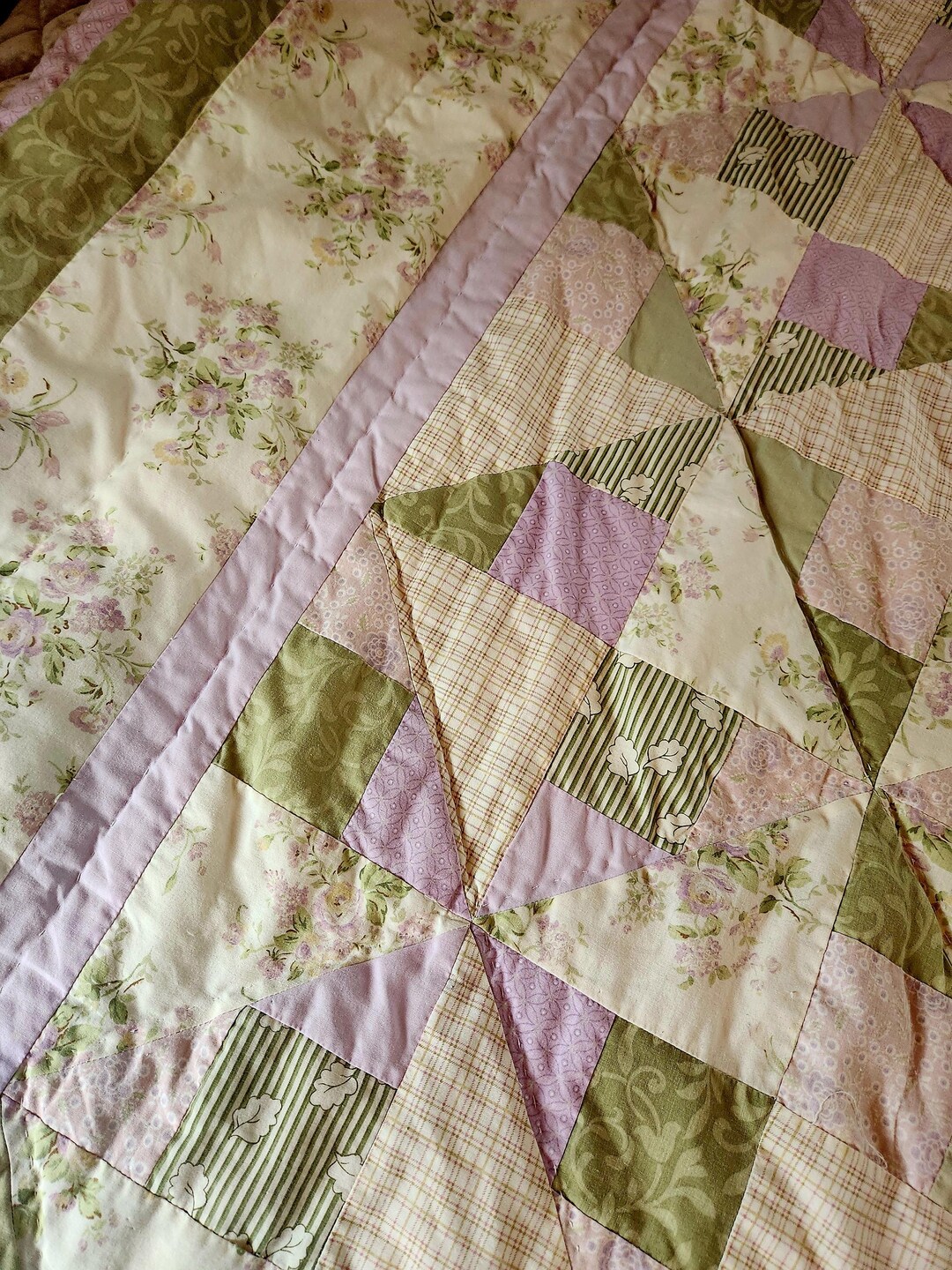 Quilt in Lavender and Green...patchwork...twin...comes With Matching ...
