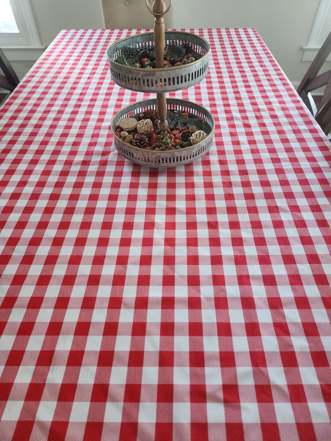 Large Red and White Checkered Tablecloth...rectangular....60 by 102 ...
