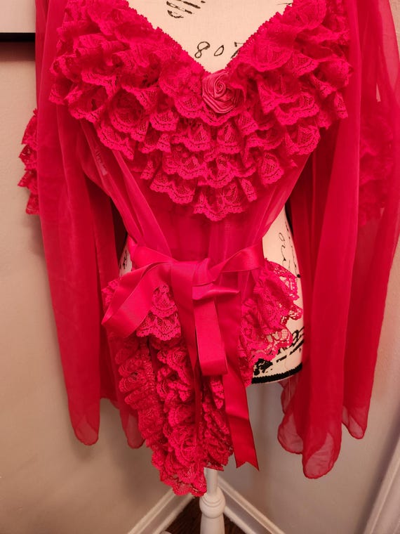 Red lingerie set...teddy and matching cover up...ruff… - Gem