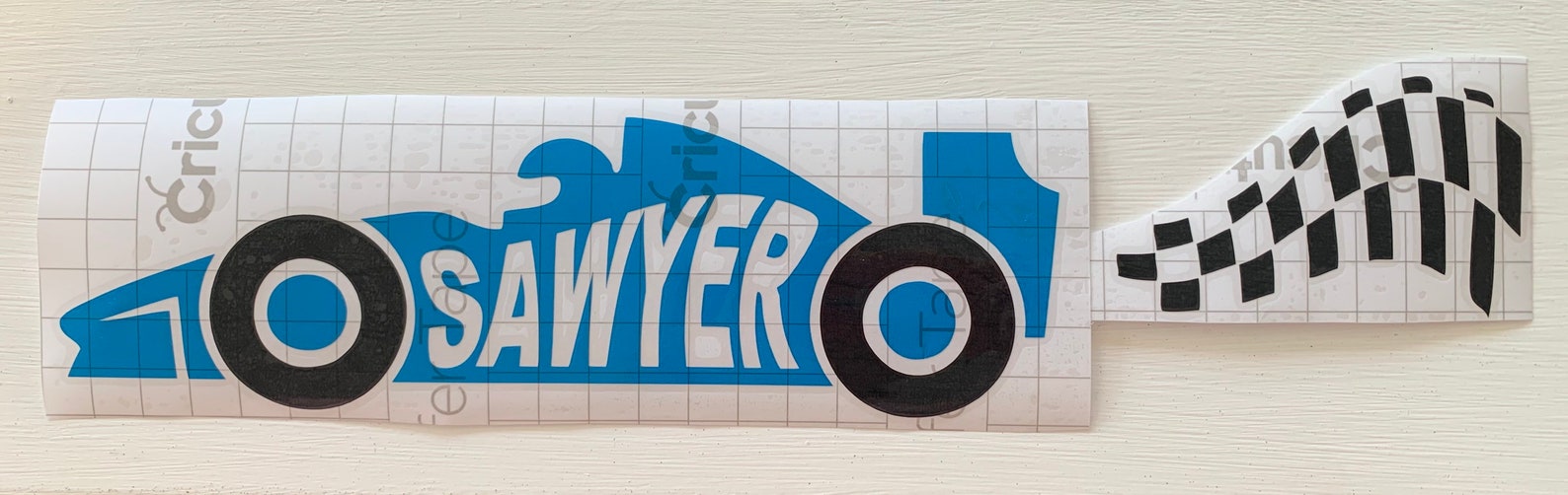 Custom Vinyl Decal Race Car Checkered Flag Kids Room Door - Etsy