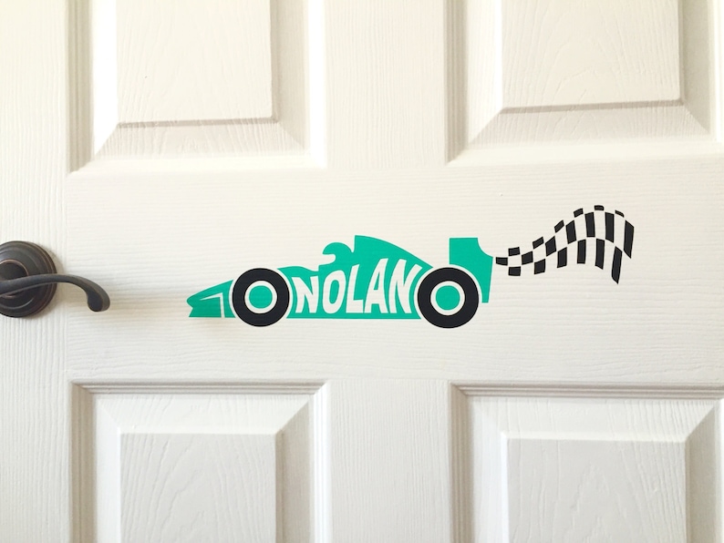 Custom Vinyl Decal - Race Car Checkered Flag - Kids Room Door Wall ...