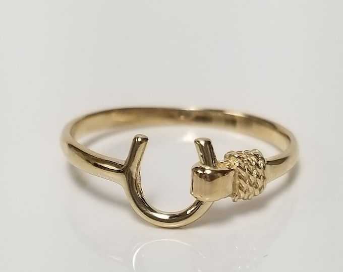 Size 7.25 Estate 14k Yellow Gold Horseshoe Rope Ring Band Cowgirl Pinky ...