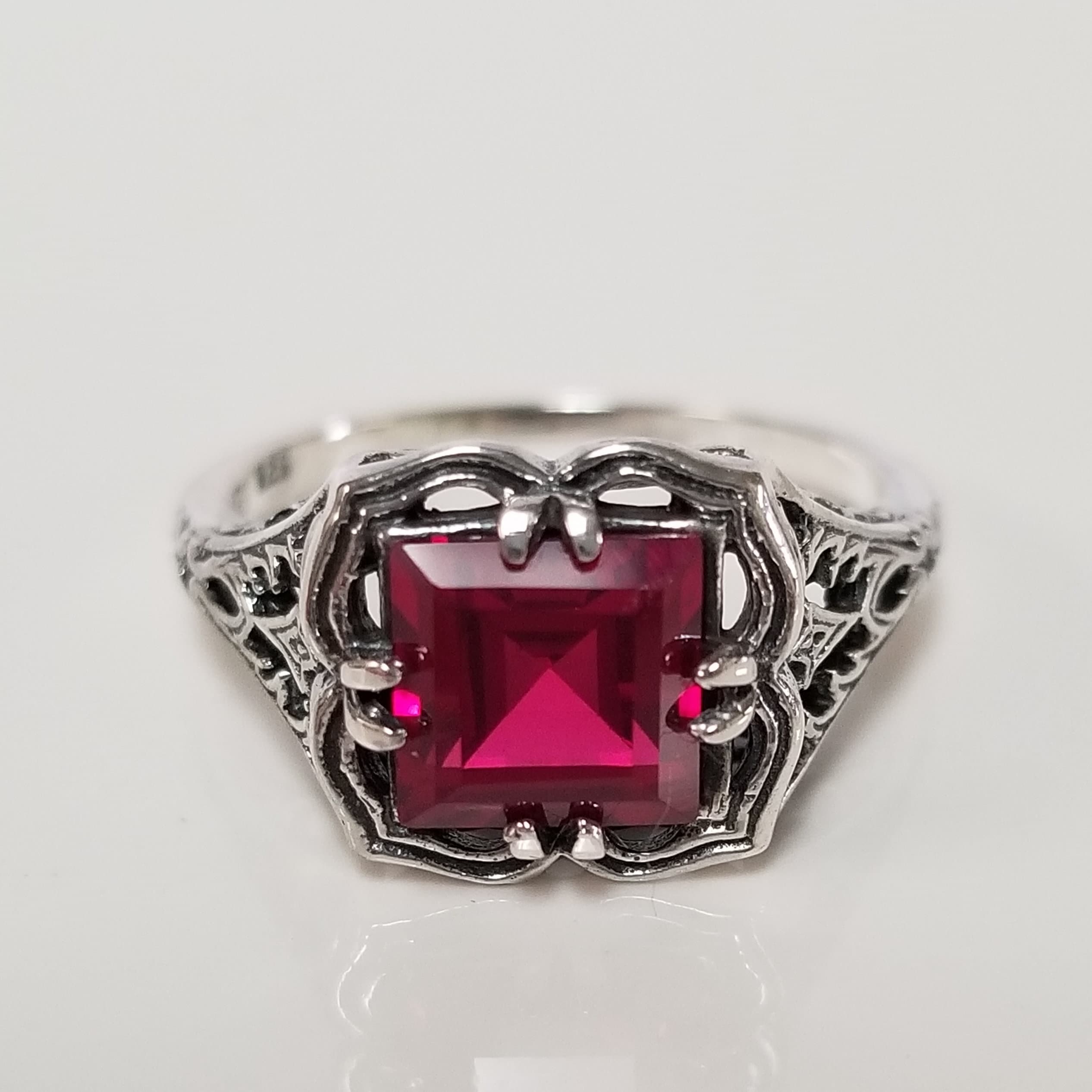 Estate Sterling Silver 925 Red 2ct Ruby Filigree Antique Ring Stunning ...