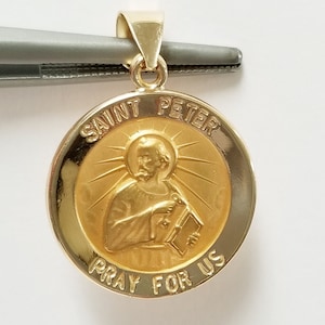 Sale 1" Estate Vintage 14k Yellow Gold Saint Peter Key to Heaven ...