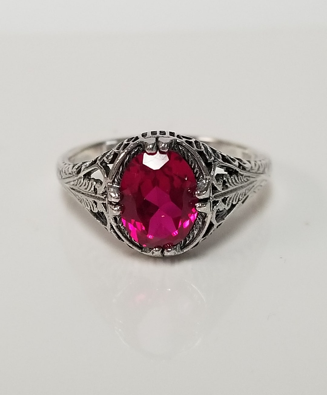 Size 5 7 8 10 Estate Sterling Silver 925 Red Oval 2ct Ruby Filigree ...