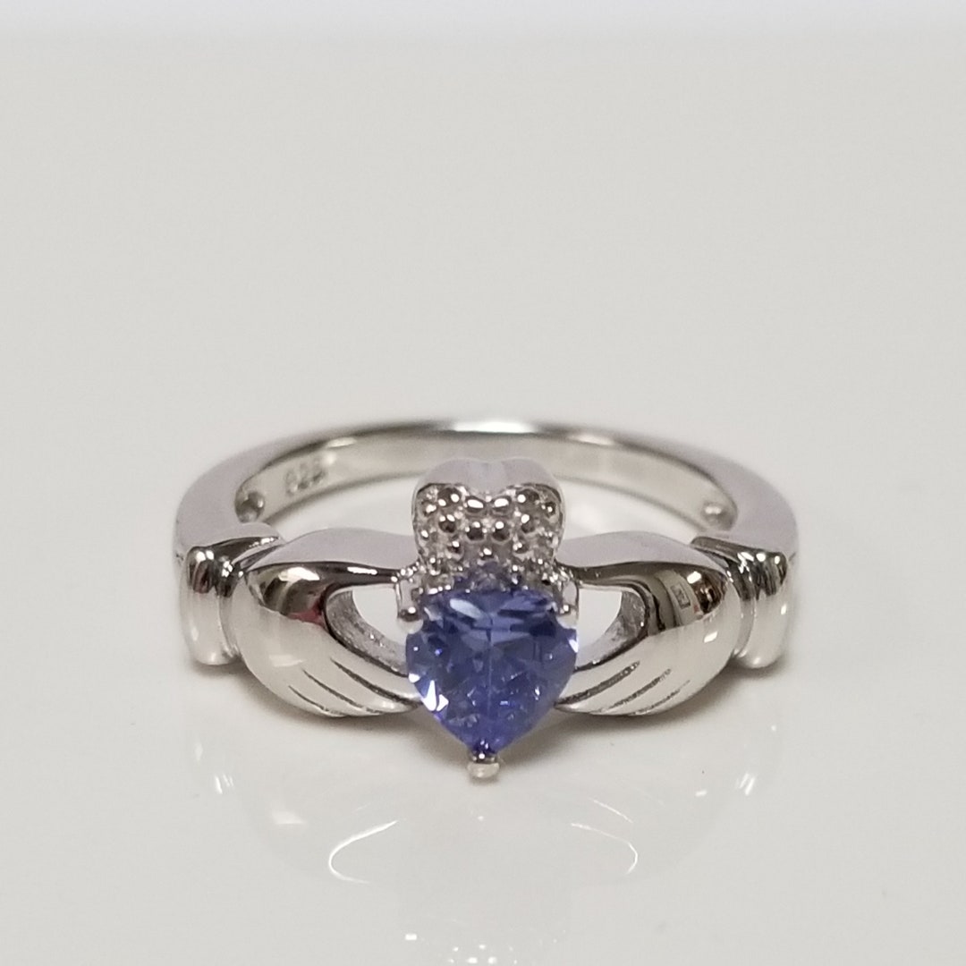 Estate Sterling Silver 925 Heart .50ct Tanzanite Irish Claddagh Crown ...