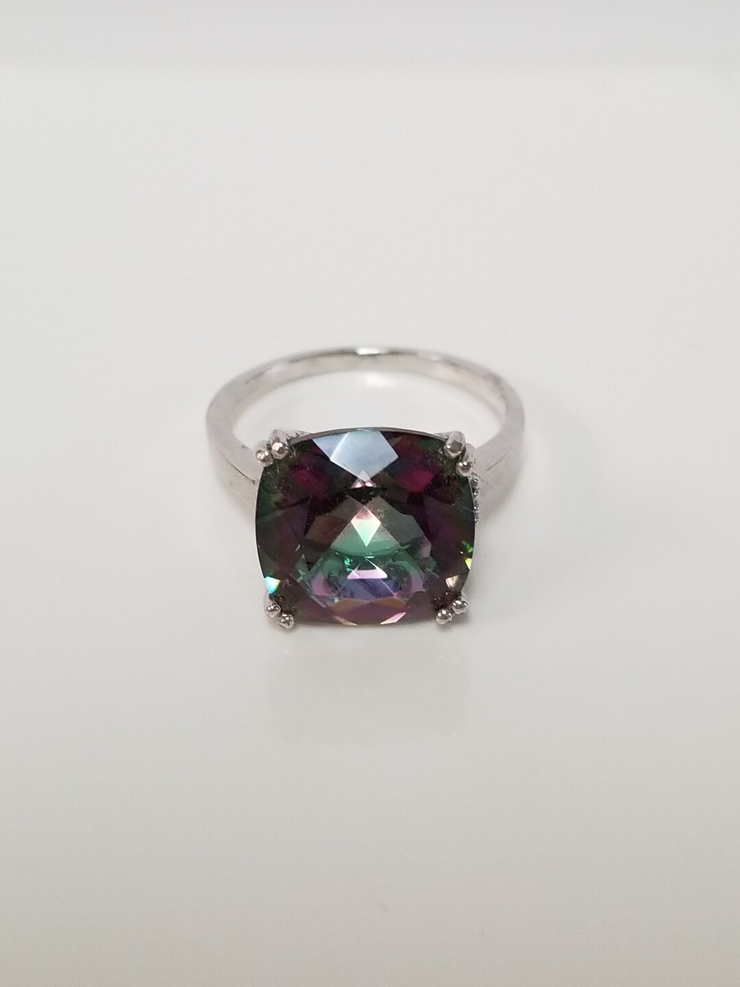 Tamaño 7 Estate Sterling Platinum Over Silver 925 Rainbow 6ct Mystic ...