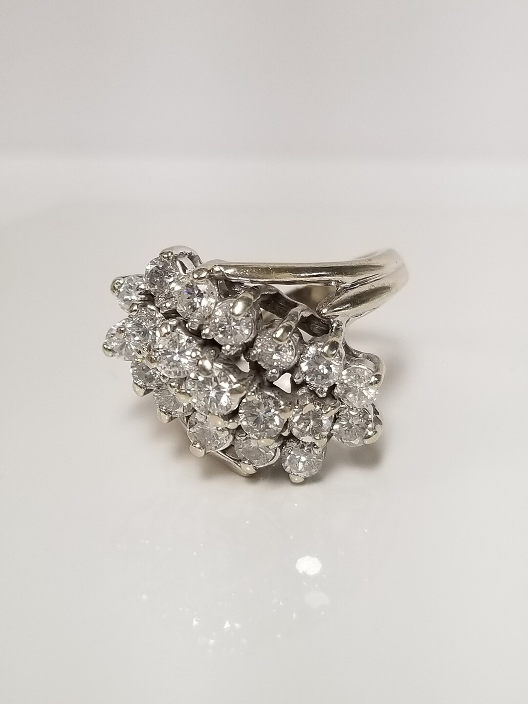 Sale Size 6 Estate 14k White Gold Waterfall 2ct Diamond Cocktail Ring ...