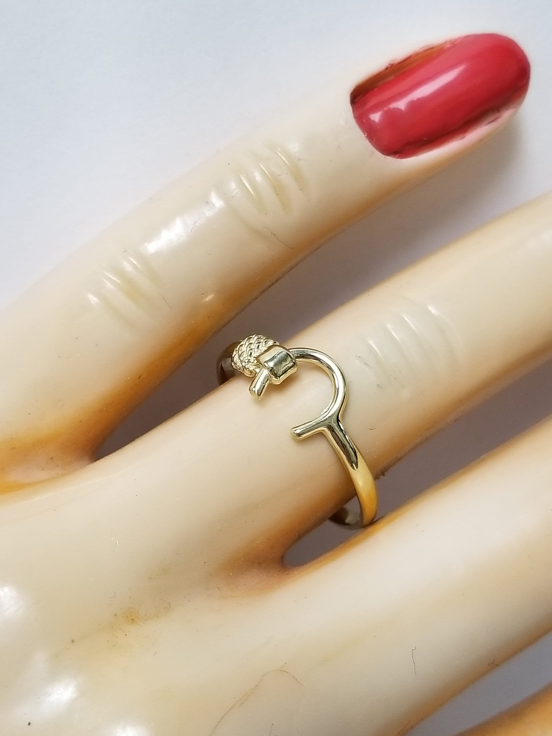 Size 7.25 Estate 14k Yellow Gold Horseshoe Rope Ring Band Cowgirl Pinky ...